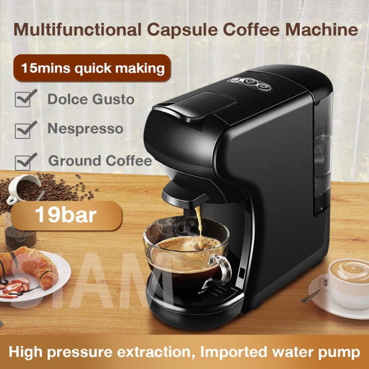 5-in-1 Espresso Coffee Maker for Capsule/Ground Coffee Nespresso/Dolce ...