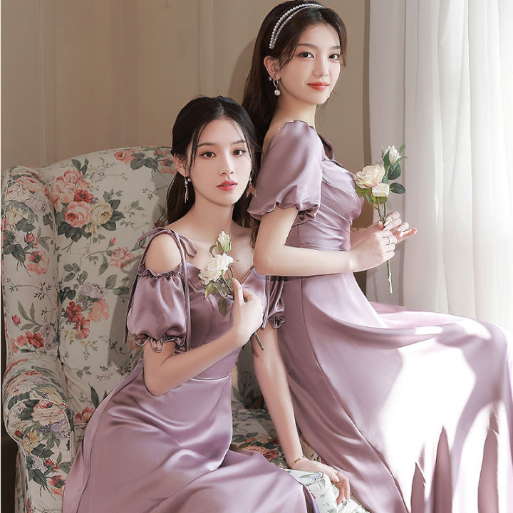 Glary Star Satin Bridesmaid Dresses Female Senior Wedding Sister Group ...