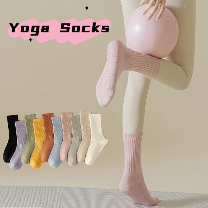 CEEKEY ถุงเท้าโยคะมืออาชีพถุงเท้าหลอดผ้าฝ้ายสีทึบไม่มีกระดูกถุงเท้ากัน ...