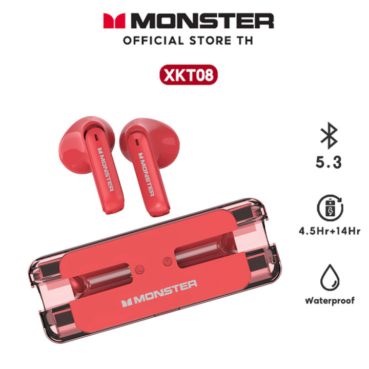 Monster XKT08 ซับวูฟเฟอร์ชุดหูฟังไร้สายบลูทูธเกมกีฬาชุดหูฟังเพลงในหูโทร ...