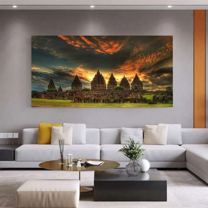 HIASAN DINDING/POSTER CETAK PEMANDANGAN CANDI PRAMBANAN Y152/TANPA ...