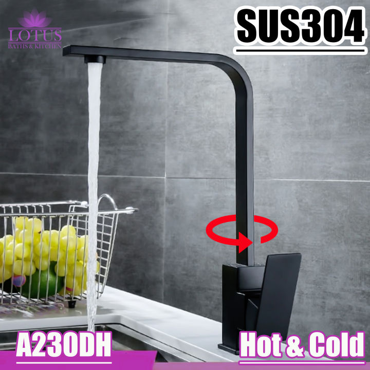 Lotus Baths A230DH Bathroom Hot and Cold Kitchen Black Sink Faucet ...