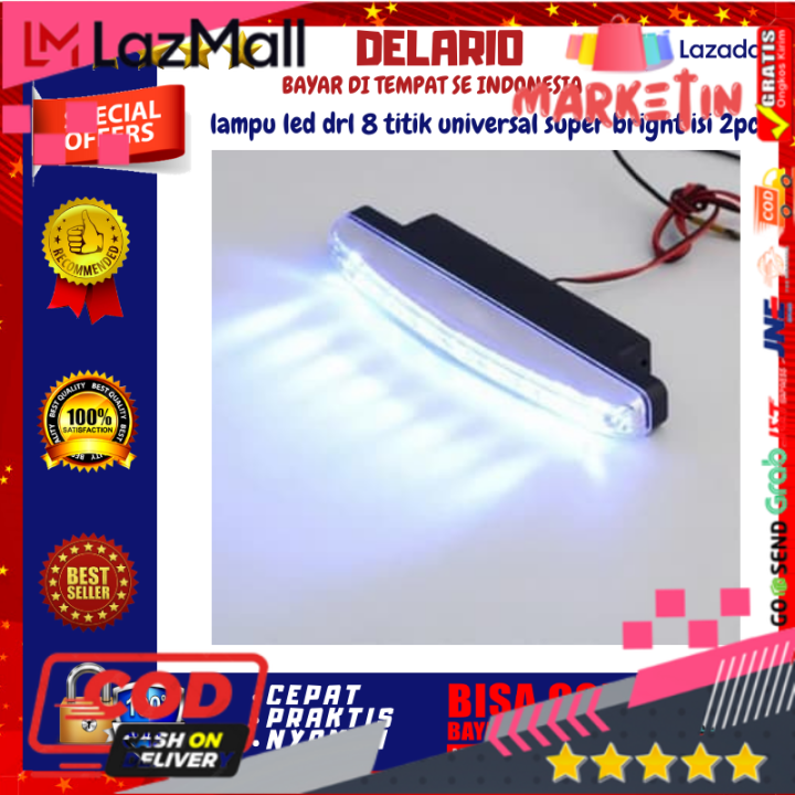 2 PCS Lampu Mobil LED Variasi DRL 8 Titik Universal Super Bright Terang ...