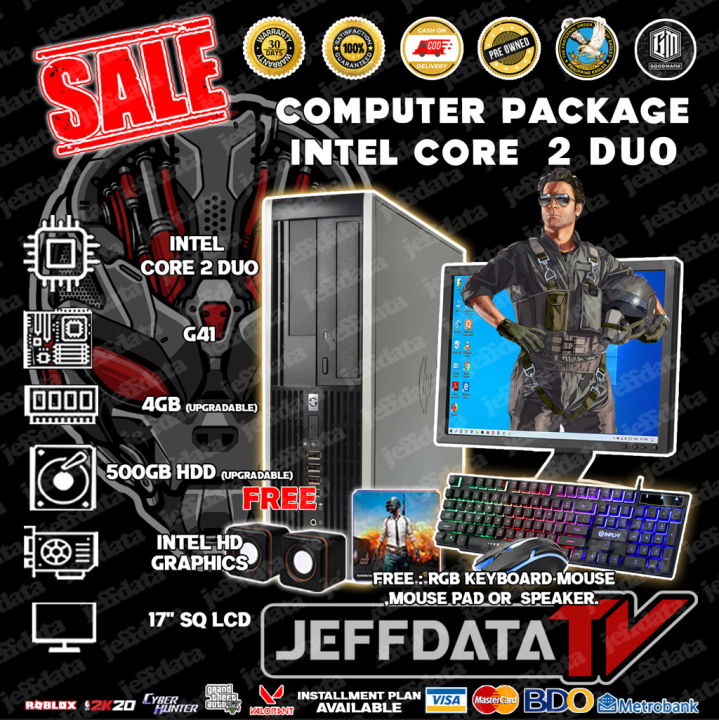 Computer set slim Intel core2duo 4gb ram 500gb hdd Omnboard graphics 17"sq lcd monitor led ...