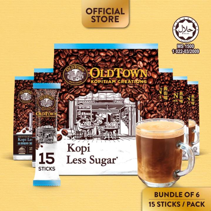 (Bundle of 6) OLDTOWN Kopitiam Smooth Roast Kopi Less Sugar, 15 Sticks ...