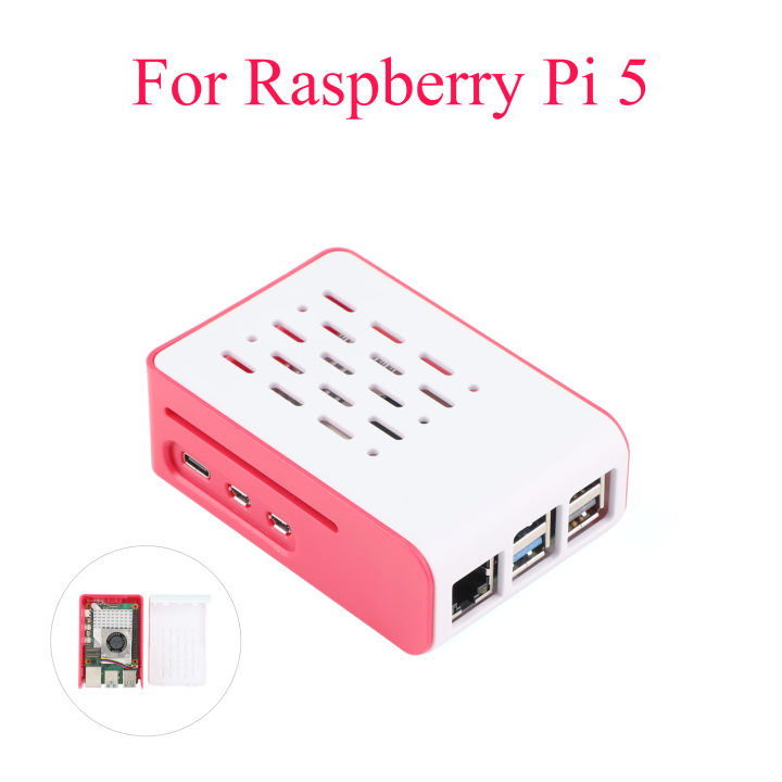ABS Protective Case Cover Red White Box Shell Enclosure With Raspberry Pi Active Cooler DC 5V ...
