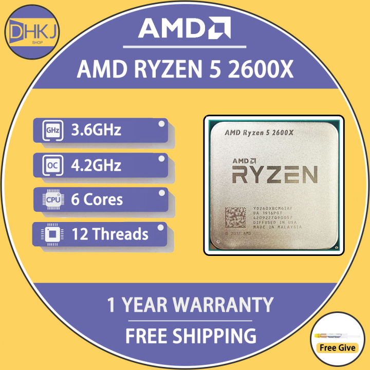 Used AMD Ryzen 5 2600X R5 2600X AM4 3.6 GHz Six-Core Twelve-Thread CPU Processor YD260XBCM6IAF ...