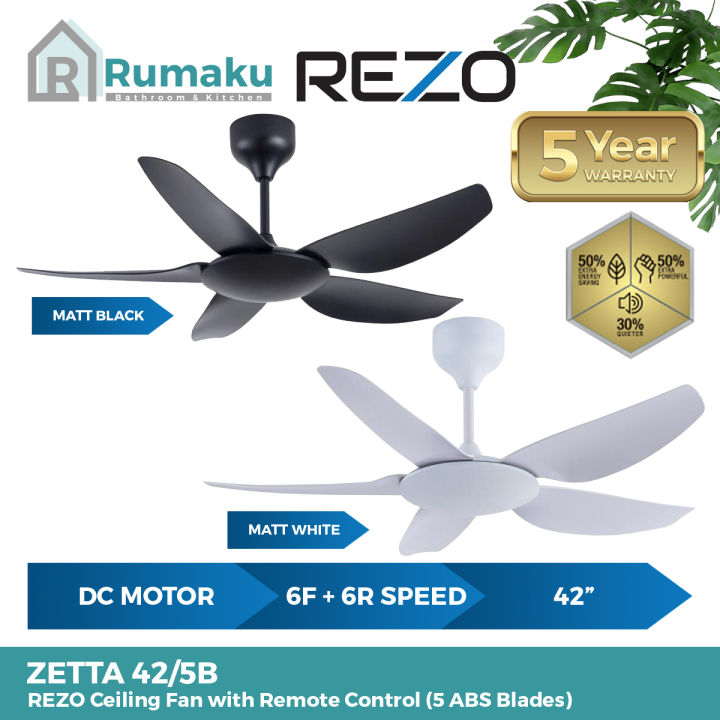 REZO ZETTA 42/5B Ceiling Fan Remote Control DC Motor 12 Speed 5 ABS ...