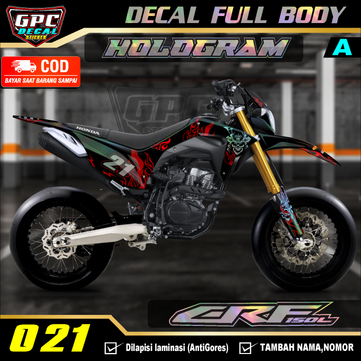 Decal CRF 150 L HOLOGRAM Sticker Fullbody - Dekal stiker CRF 150 L HOLOGRAM Custom Desain Skull ...