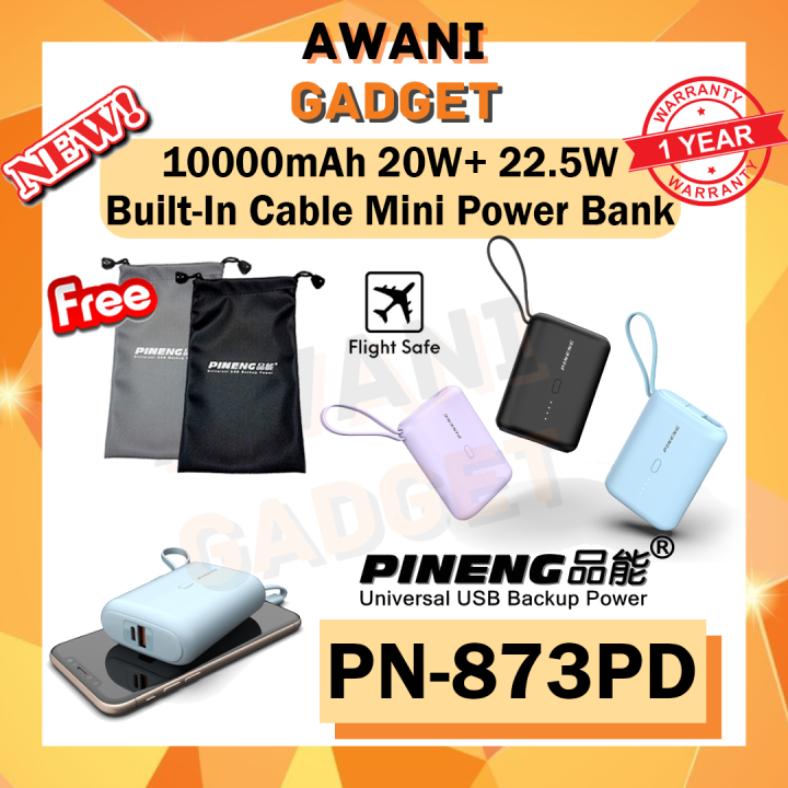 Pineng PN-873 10000mAh Built in Cable Powerbank 22.5W Mini Power Bank ...