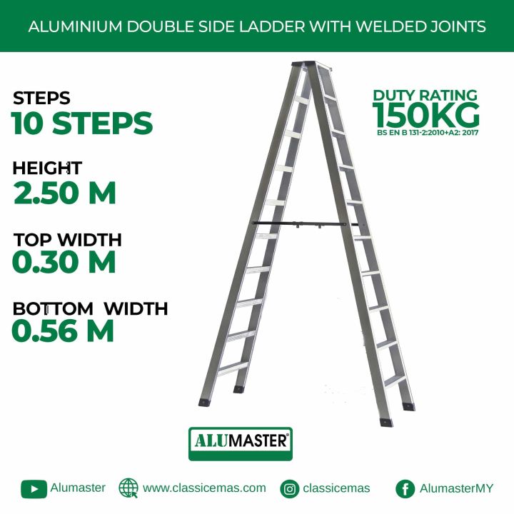READY STOCK Alumaster Heavy Duty Aluminium Welded Ladder (10 Steps ...
