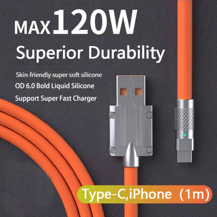 Original USB Liquid Silicone Cable Metal 6A Type C and iPhone Fast ...