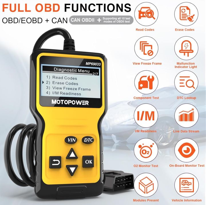 MOTOPOWER MP69033 Car OBD2 Scanner Code Reader Engine Fault Scanner CAN ...