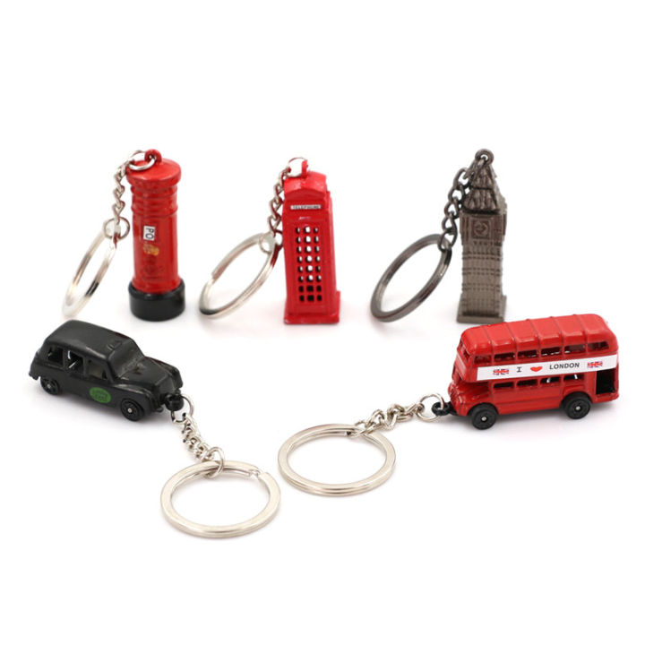 British Miniature London Model Key Ring Keychain Souvenir Red Bus Taxi ...