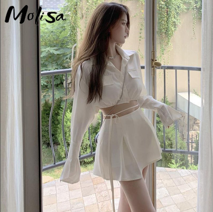 Molisa ชุด ผู้หญิง เซ็ต ชุดเซต2ชิ้น ชุดเชต2ชิ้นสวยๆ เสื้อแขนยาว+กระโปรง ...