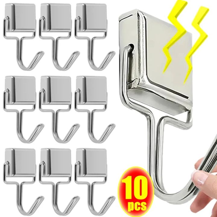 10Pcs Metal Strong Hooks Wall-mounted Magnetic Heavy Duty Hook Home ...