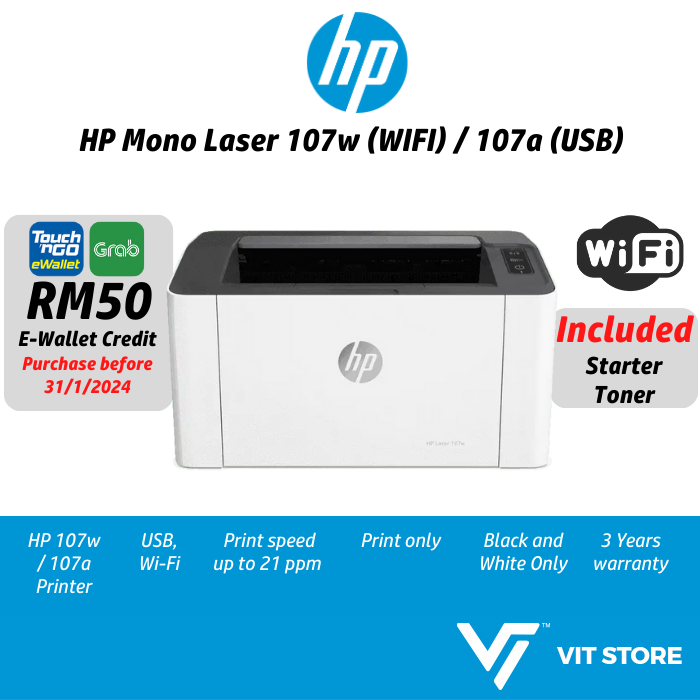HP Mono Laser Printer 107a 4ZB77A USB / 107w 4ZB78A Wireless | Lazada
