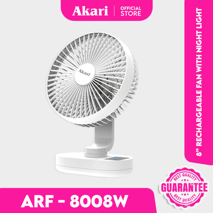 Akari ARF-8008 Rechargeable Fan with LED Night Light 8” | Lazada PH