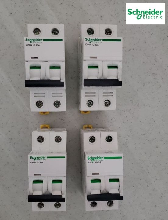 SCHNEIDER ACTI-9 MINIATURE CIRCUIT BREAKER IC60N 10-63 AMPERE 2 POLE C-CURVE DIN RAIL TYPE MCB ...