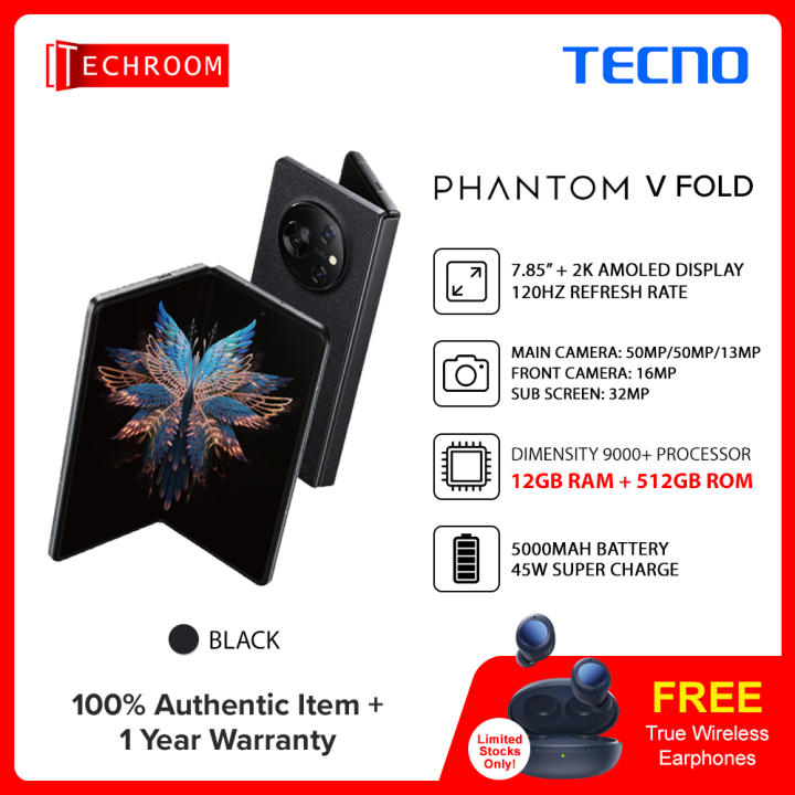 Tecno Phantom V Fold 5G | 12GB RAM + 512GM ROM | Type C | Micro, Nano | Sim Flip Case | Lazada PH