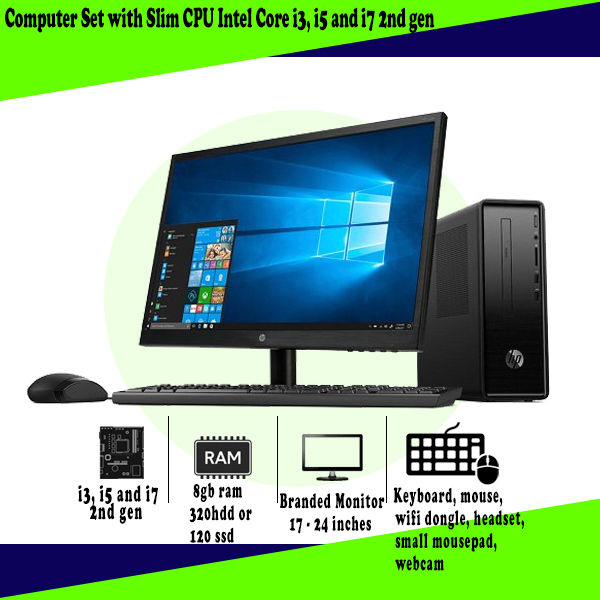 PRE0WNED DESKTOP COMPUTER SET Slim Type CPU Case i3, i5, i7 2nd Gen ...