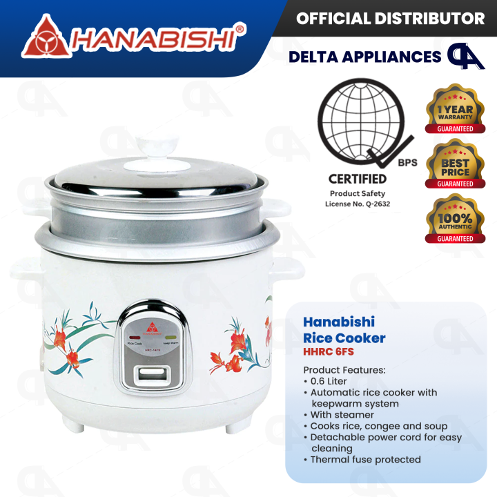 Hanabishi Rice Cooker w/ Food Steamer Flower Design HHRCFS Original w ...