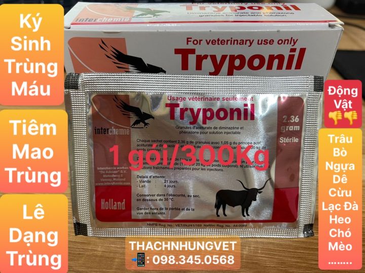 Gói đầu trâu bò TRYPONIL 2.36 gram Kí Sinh Trùng Đường Máu, tiêm mao ...