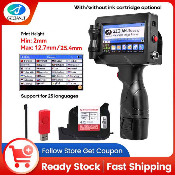 Portable Ink Jet Printer Maker 12.7mm/25.4mm QR Batch Code Date Number ...