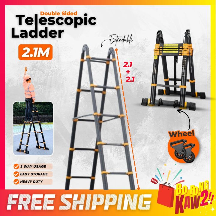 2.1M Double Sided Telescopic Ladder Extendable Portable Multifunction ...