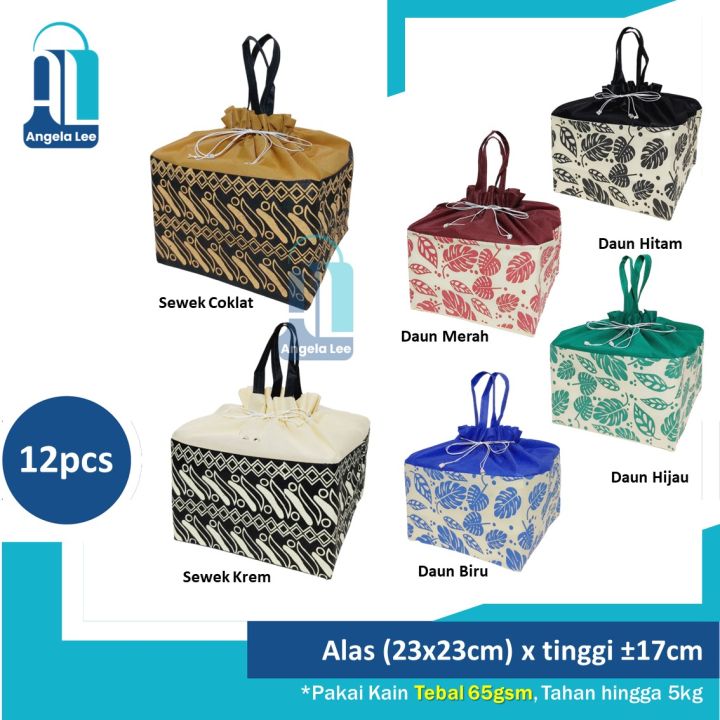 12pcs Tas Kain Serut Nasi Kotak Motif Batik utk 2 box 22x22 Goodie Bag Berkat Hajatan syukuran ...