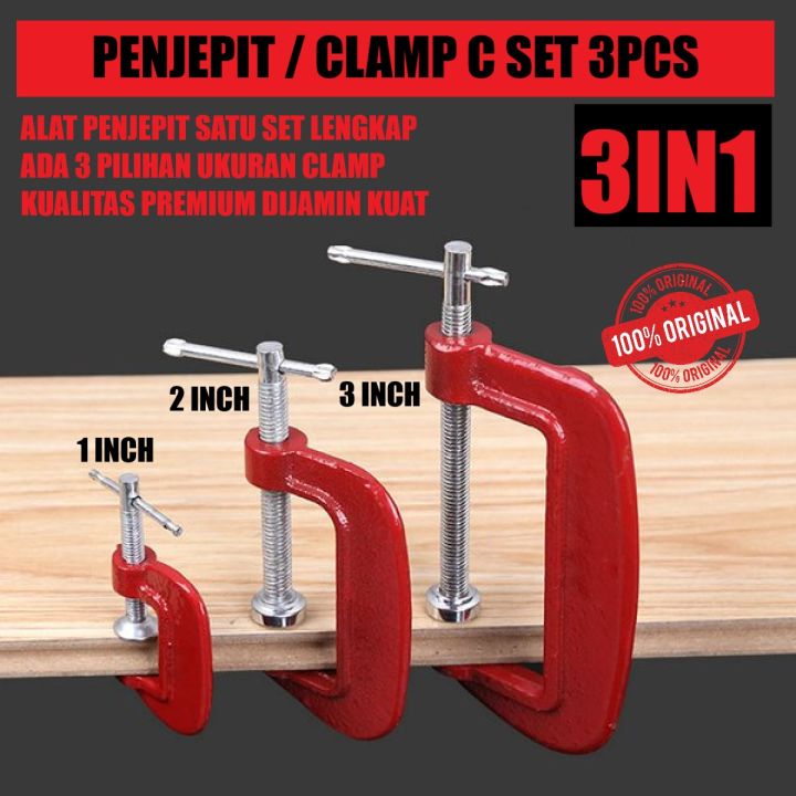 Clamp set isi 3pcs / Clamp C Set isi 3pcs Penjepit Catok Kayu 1 2 3 Spt ...