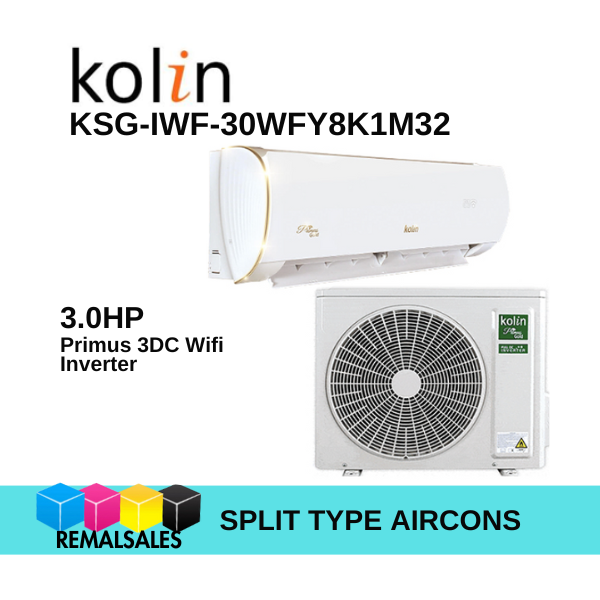 KOLIN KSG-IWF-30WFY8K1M32 3.0HP Primus 3DC Inverter Wall Type Aircon ...