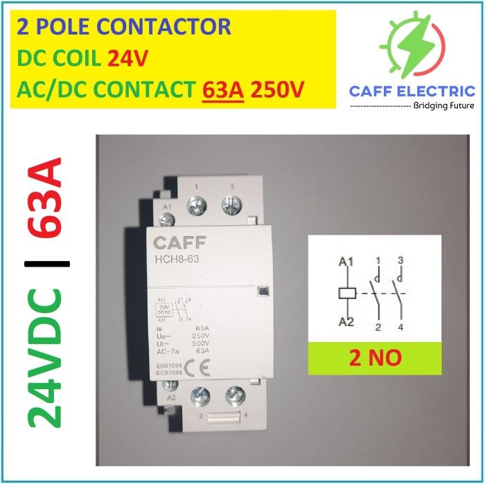PROMO- CAFF DIN RAIL DC CONTACTOR 2P 24VDC CONTACT DC/AC 250V 63A 2-NO | Lazada Indonesia