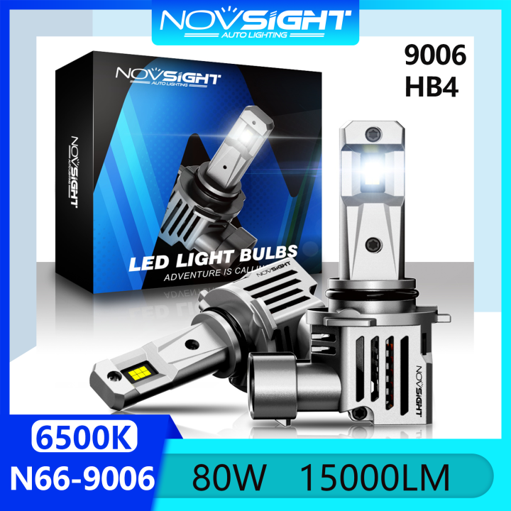 Novsight N66 9006 HB4 LED Headlight Bulbs 80W 15000LM 6500K Super Bright LED Lights for Car High ...