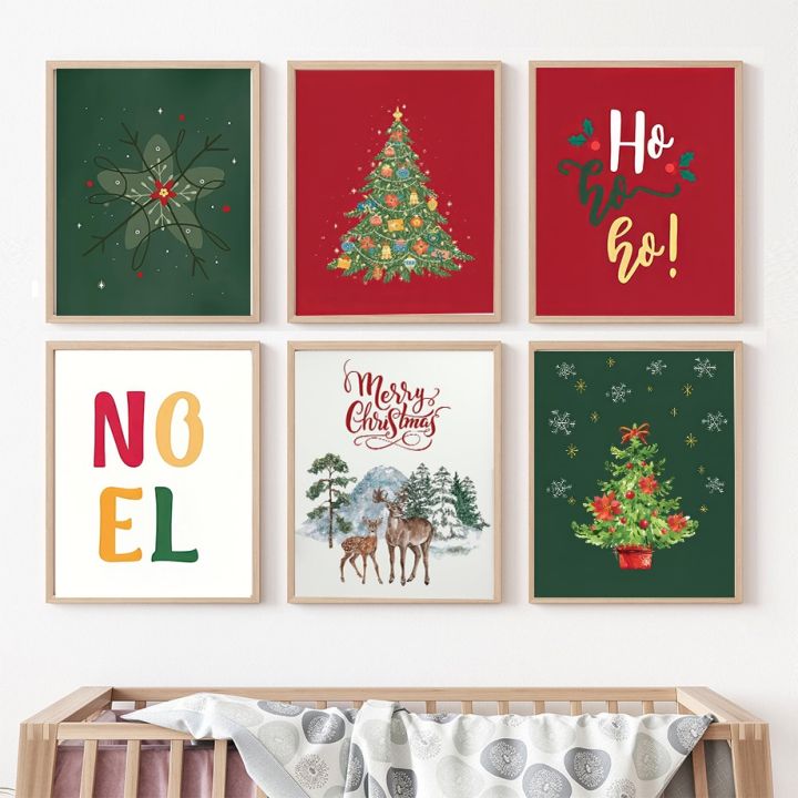 Merry Christmas Wall Art Decor Canvas Painting Christmas Tree Snowflake ...