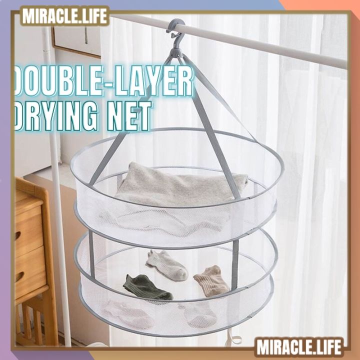 Double Layer Mesh Basket Drying Rack Net Collapsible Clothes Hanging ...