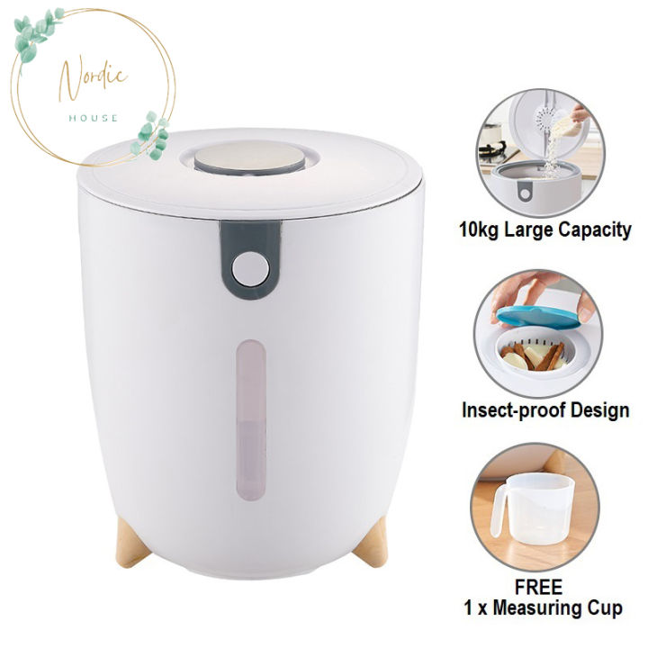 Nordic Design 10kg Rice Dispenser with Push Open Multipurpose Rice ...