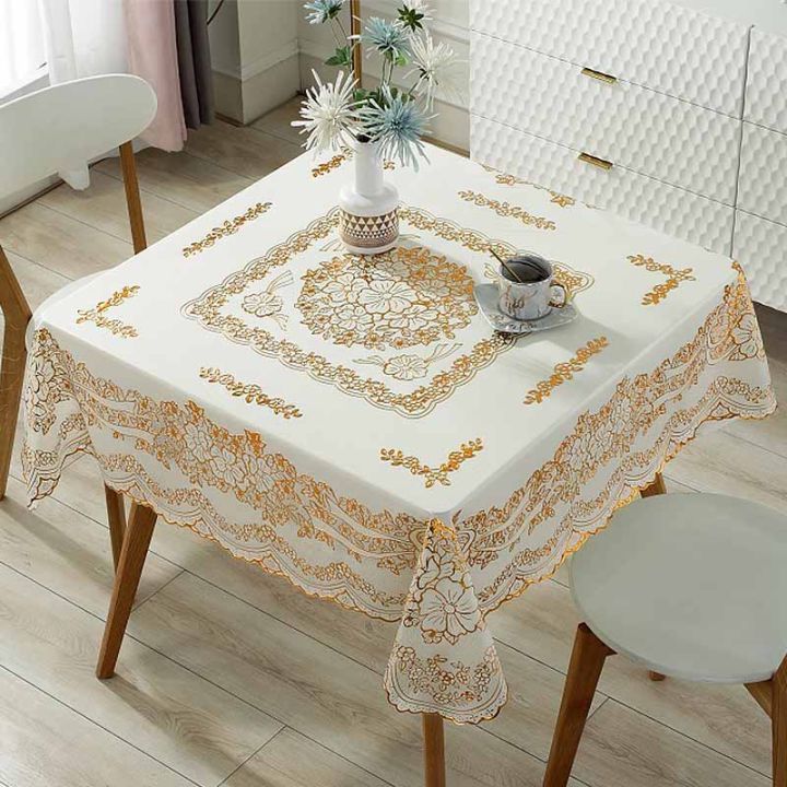 4 Seaters 134CM Tablecloth Mantel For Table Waterproof Cover Gold ...