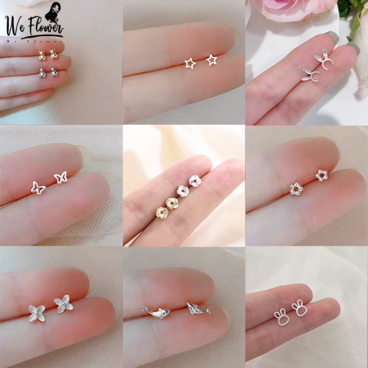 We Flower 1 Pair Minimalism Stud Earrings S925 Silver Allergic Protection Mini Cute Dolphin ...