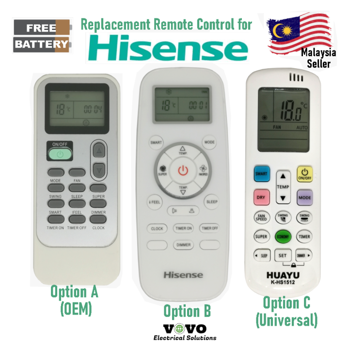 Original Hisense Air Cond Remote Control [FOC Battery] DG11L1-01 / OEM ...