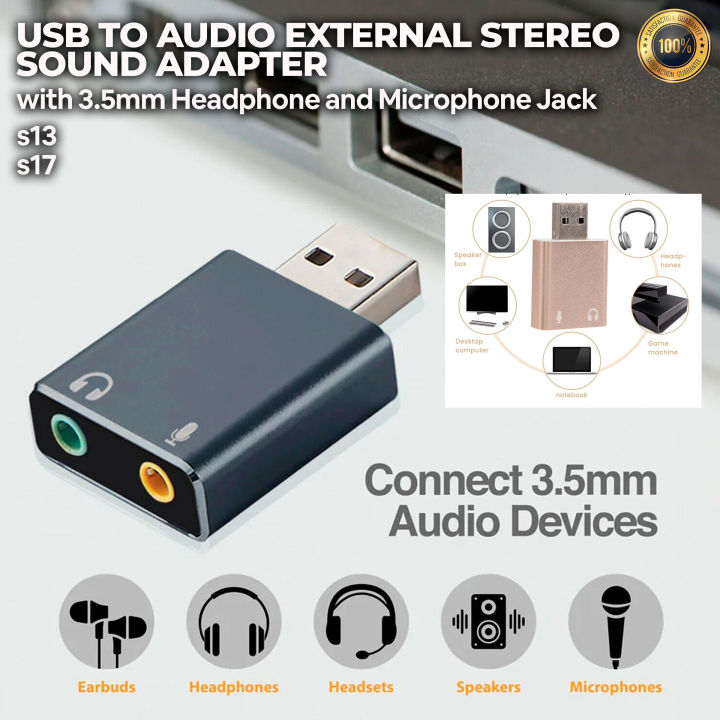 External Usb Aux Mic Adapter Stereo Audio Sound Card 3.5Mm For Pc ...