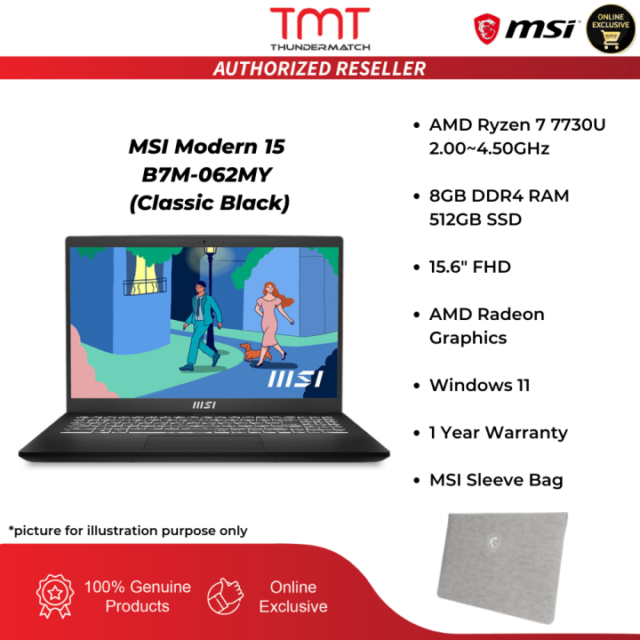 MSI Modern 15 B7M-062MY Laptop (Classic Black) | Ryzen 7 7730U | 8GB ...
