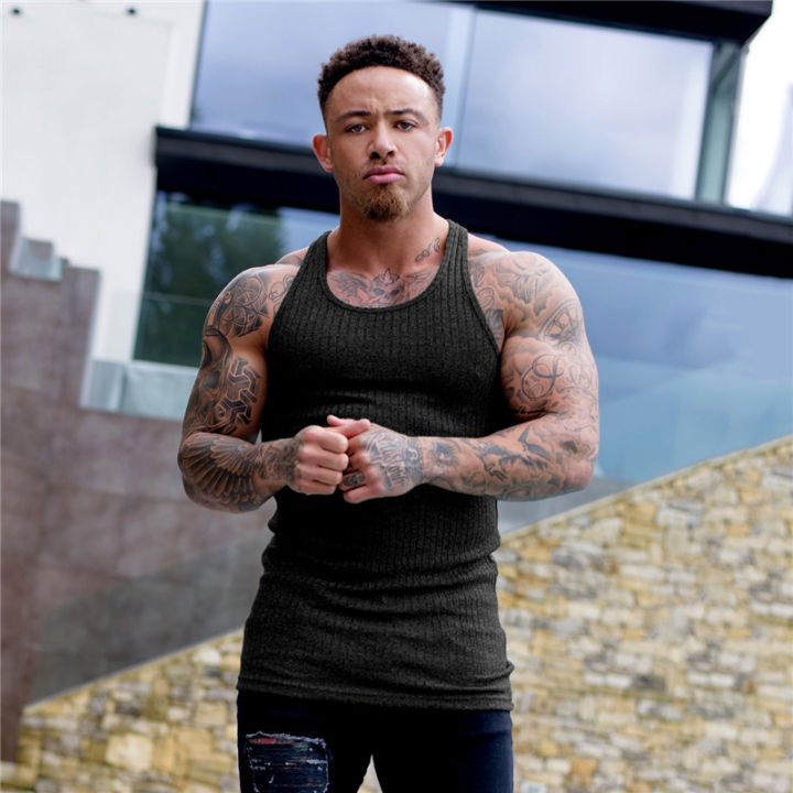 Muscleguys Fitness Sleeveless T Shirt Knitted Slim Fit Vest Sports ...