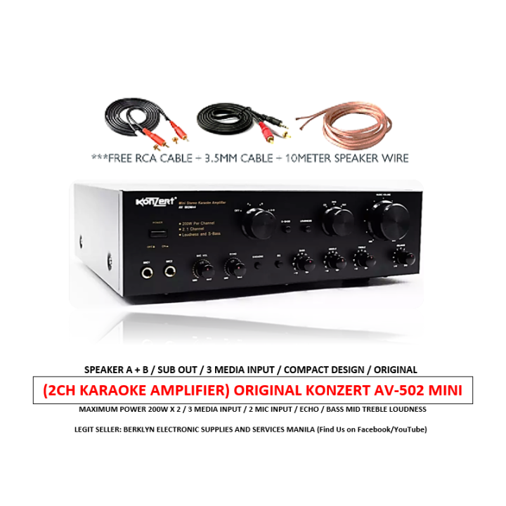 KONZERT AV-502 MINI / Stereo Karaoke Amplifier / 200 Watts x 2 / 10 ...