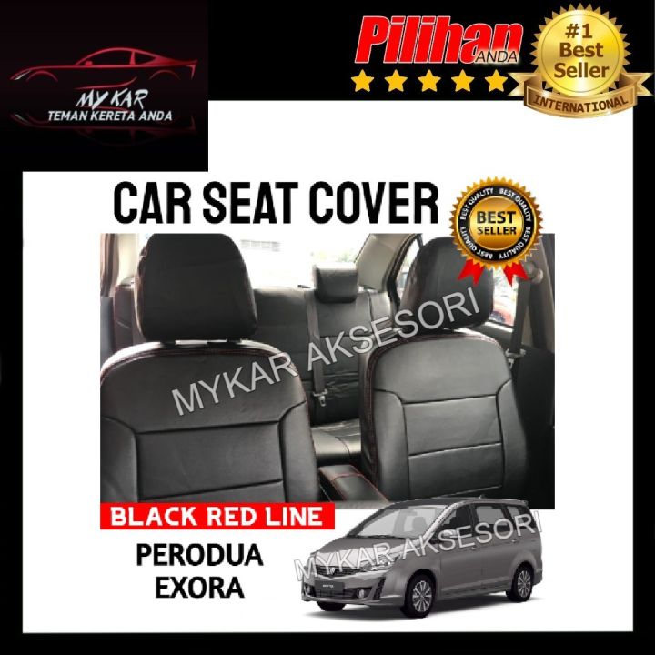 Proton Exora Seat Cover PVC Leather Black Red Line | Lazada