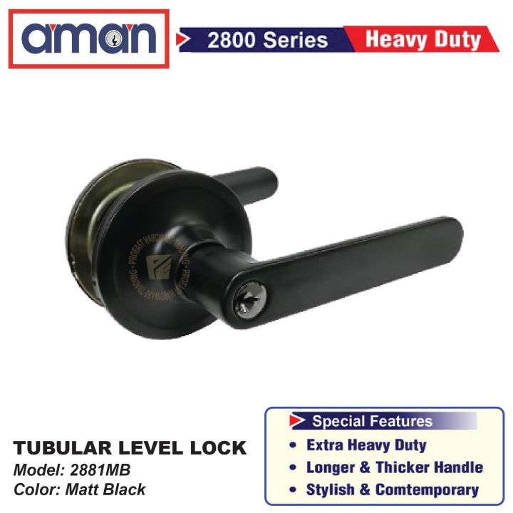 Aman [ 2881MB ] Heavy Duty Entrance Tubular Lever Door Lock Set - Matte ...