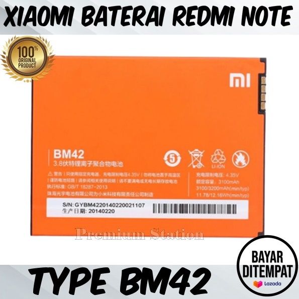 Xiaomi Baterai Redmi Note Kapasitas 3100 mAh Model BM42 - Original ...