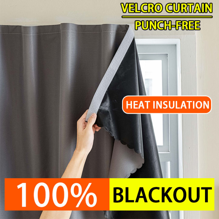 Qeeboo Curtain 100% Blackout Curtain For Window Heat Insulation Anti-UV Magic Tape Curtain Punch ...