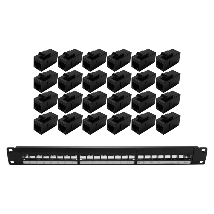 19Inch 1U Cabinet Rack Pass-Through 24 Port CAT6 Patch Panel RJ45 ...