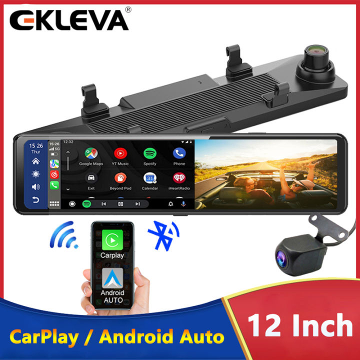 EKLEVA 4K Wireless CarPlay Android Auto Dual Screen Car DVR Dash Cam 11 ...